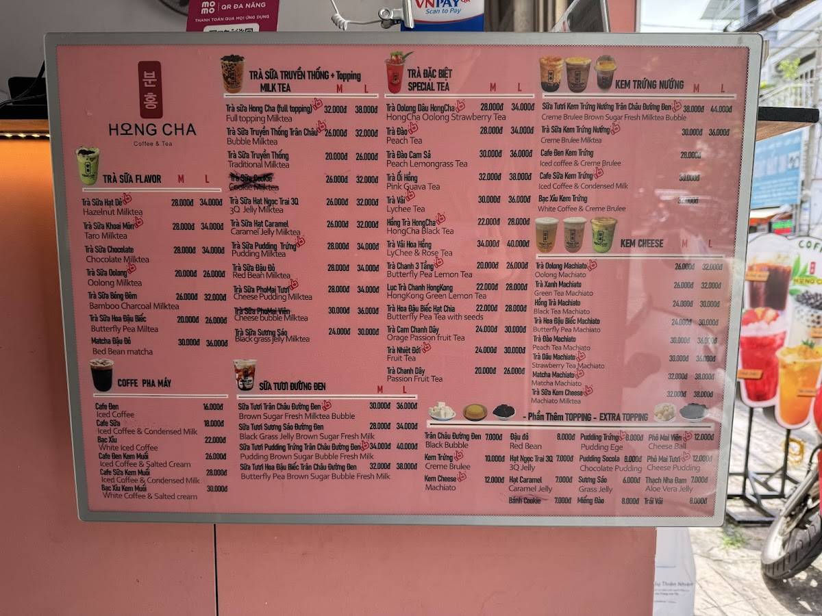 Menu at Hong Cha, Ho Chi Minh City