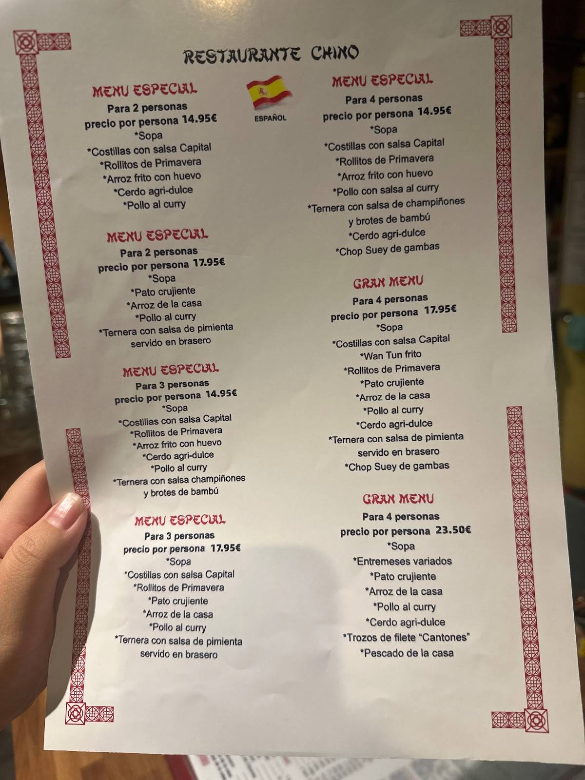 Menu at Hong kong Food City restaurant, Los Cristianos