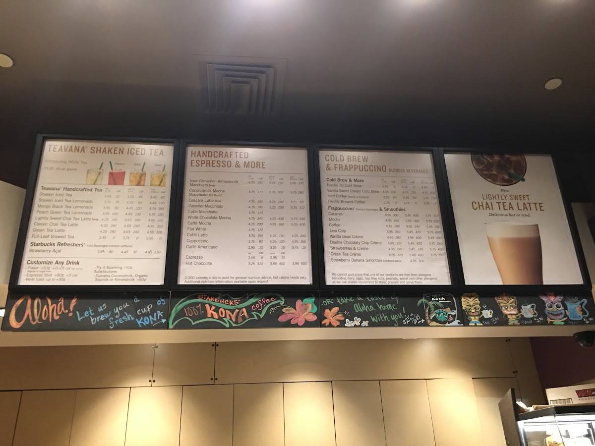 Menu at Starbucks restaurant, Honolulu, 2201 Kalakaua Avenue Royal