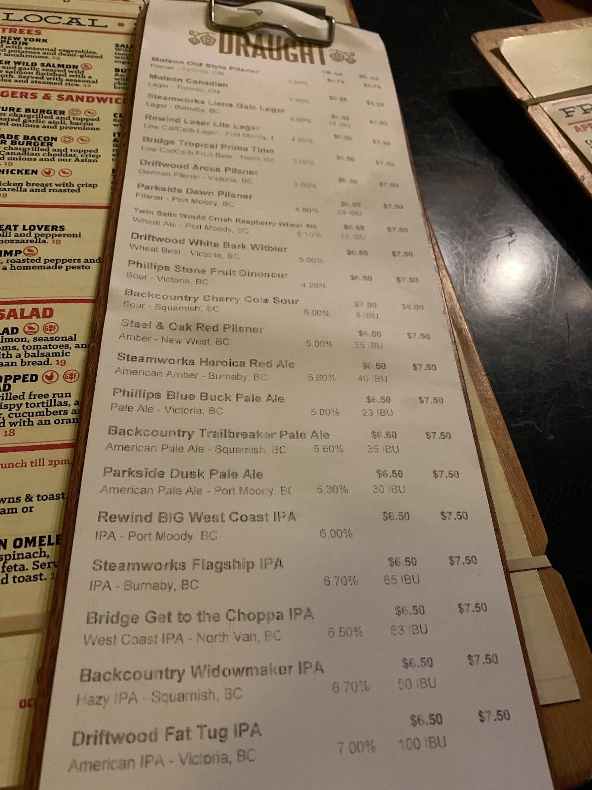Menu at Hop & Vine Taphouse pub & bar, Burnaby