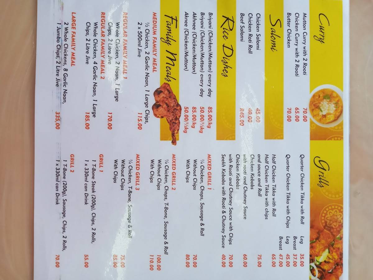 Menu at Hot Stuff restaurant, Cape Town, Carlton Rd