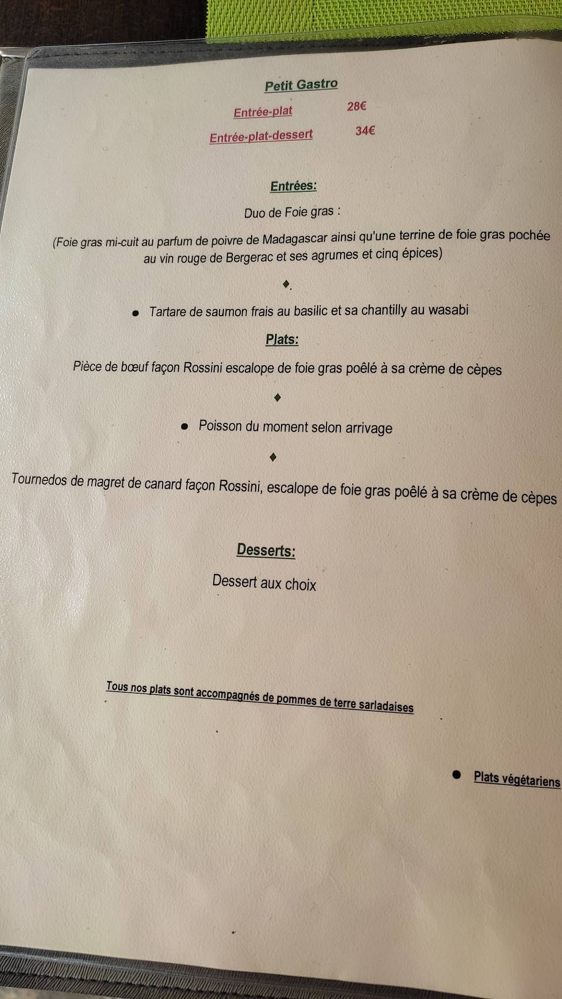 Menu au Restaurant hotel du Château, Beynac-et-Cazenac