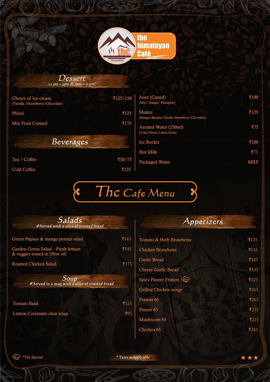 Menu at The Himalayan Cafe, Mussoorie