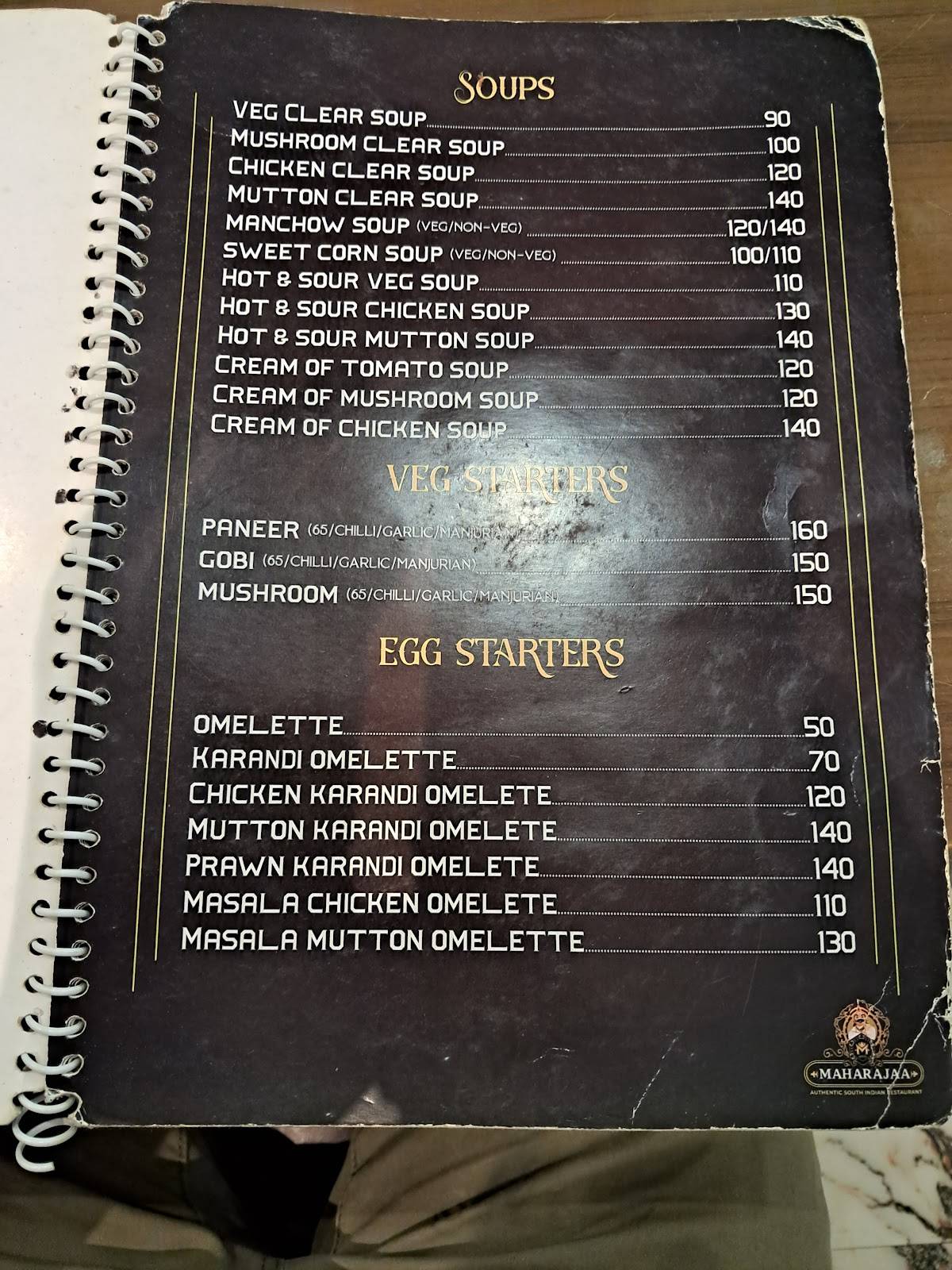Menu at Hotel Maharajaa - Authentic South Indian Restaurant ( Veg & Non ...
