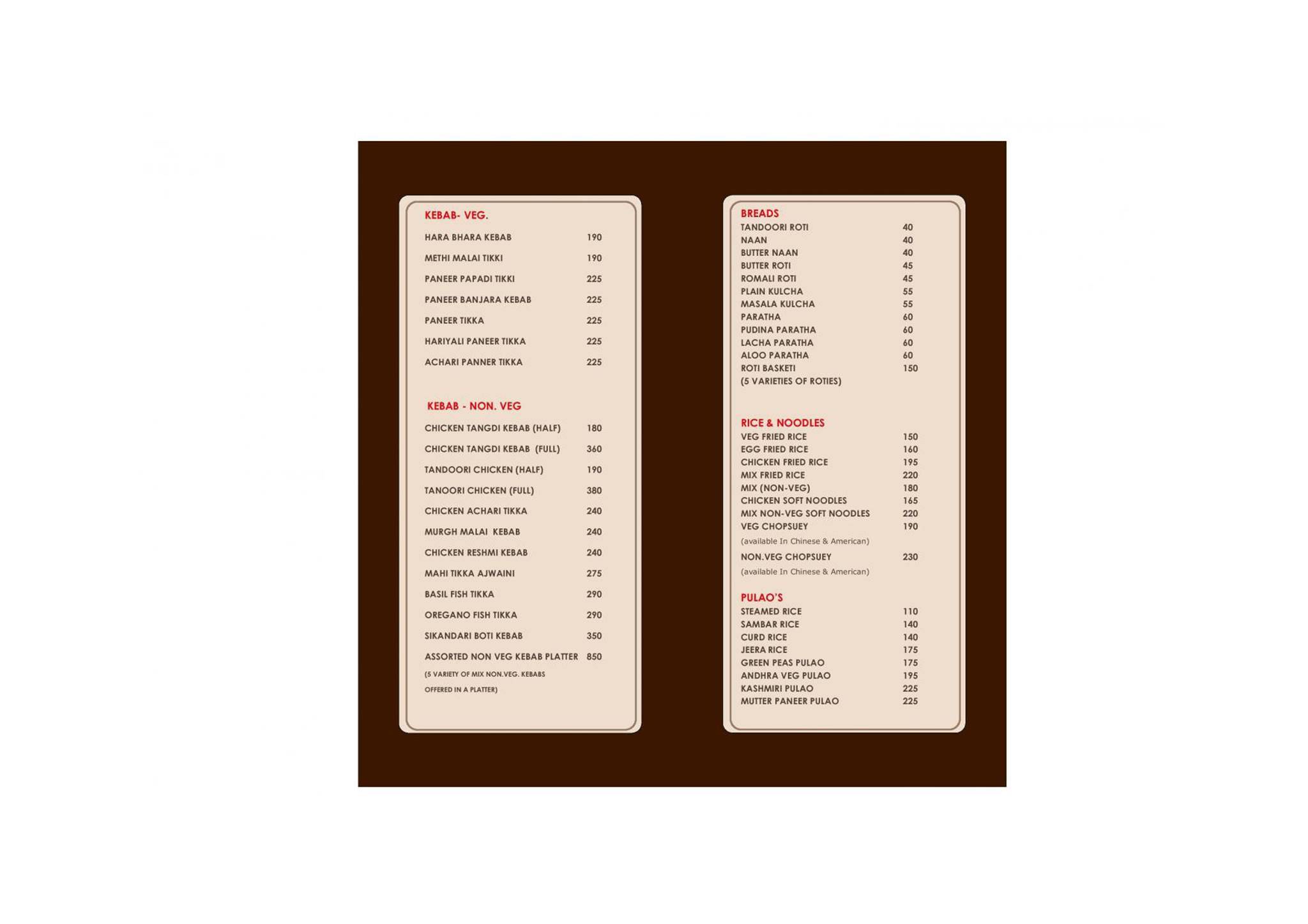 Menu at Hotel SKY Grand - Madhapur, Hyderabad