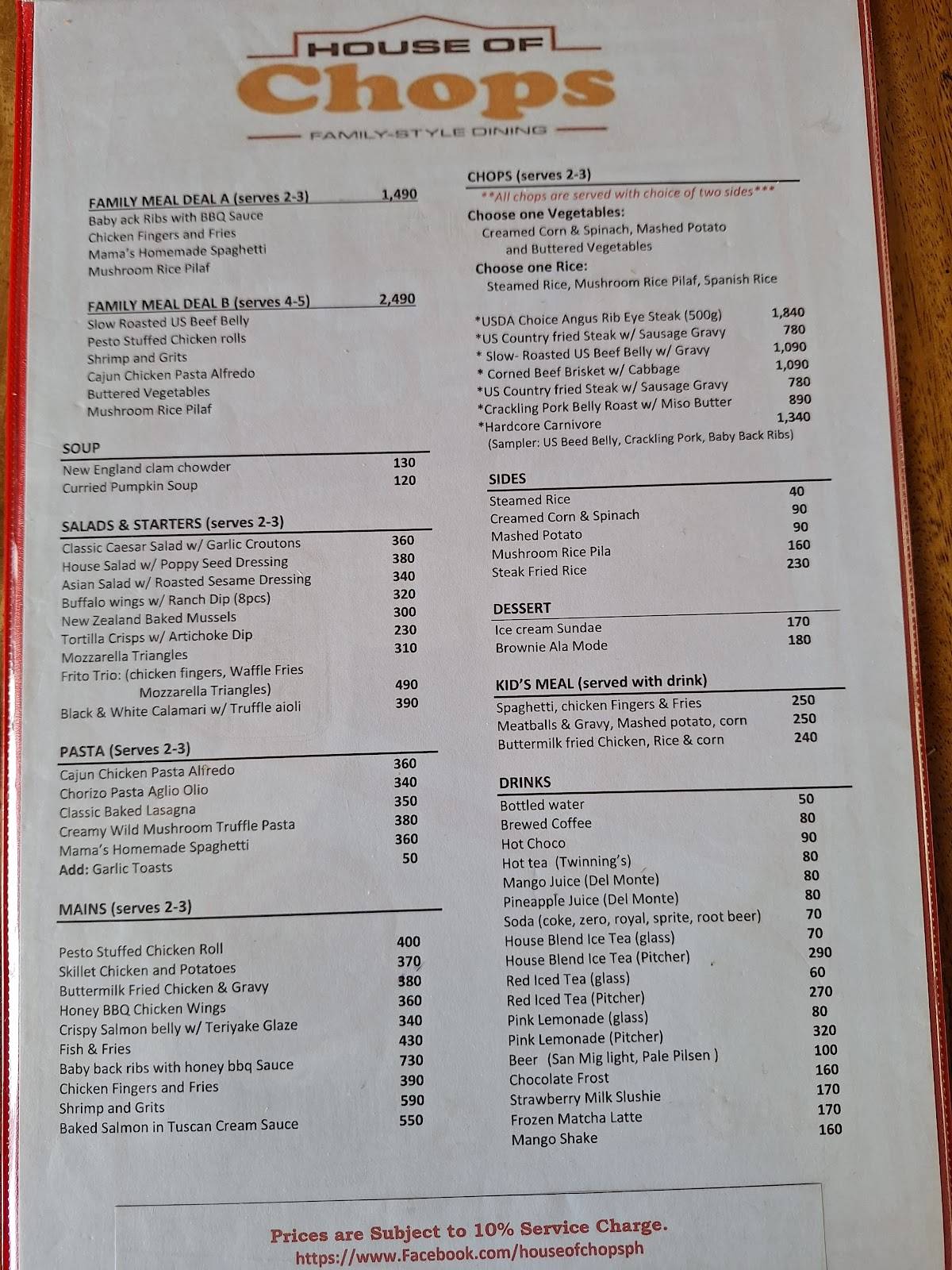 Menu at House of Chops-Baguio restaurant, Baguio