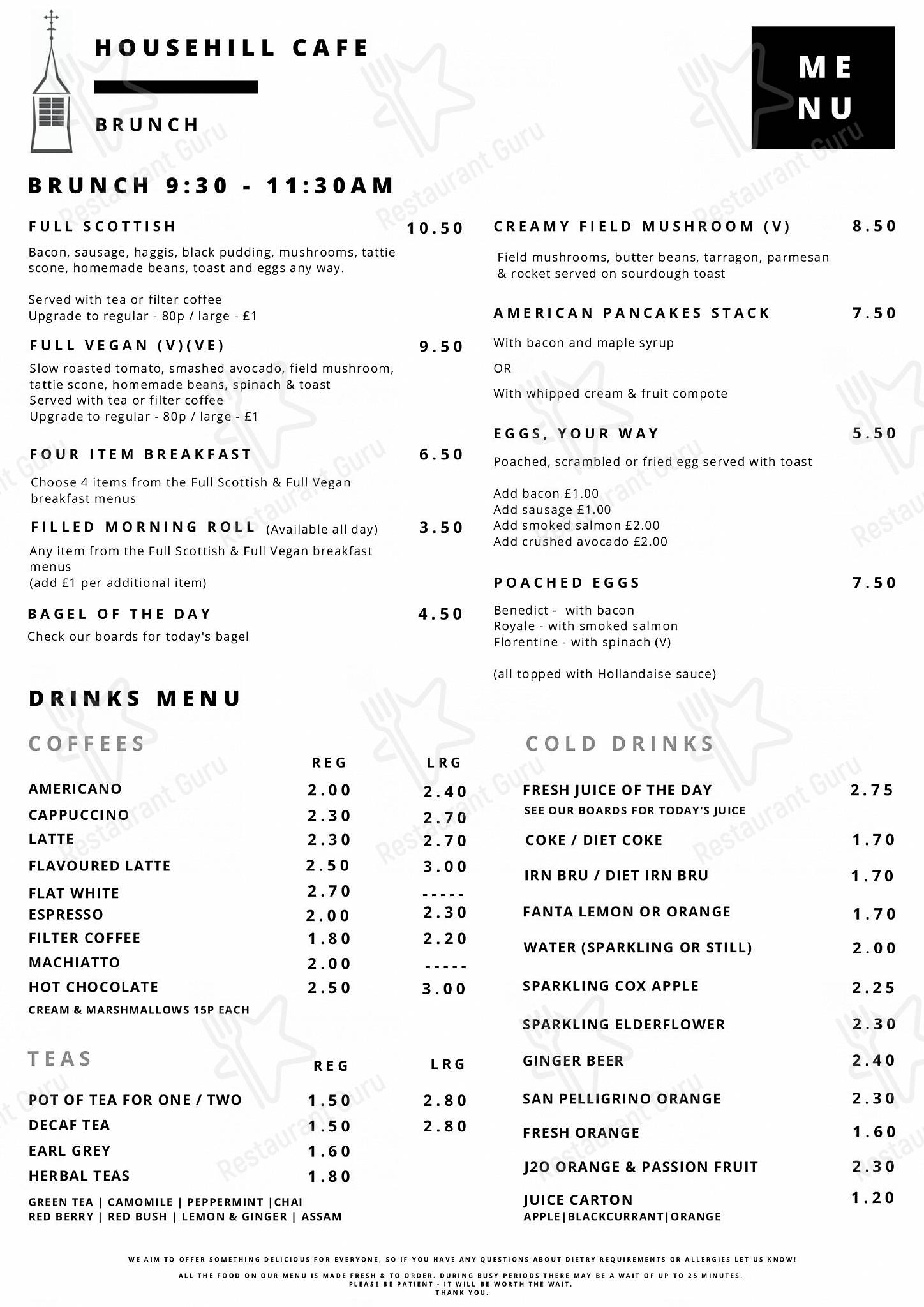 Menu at Househill Cafe, Nairn, Househill Courtyard Grantown Road