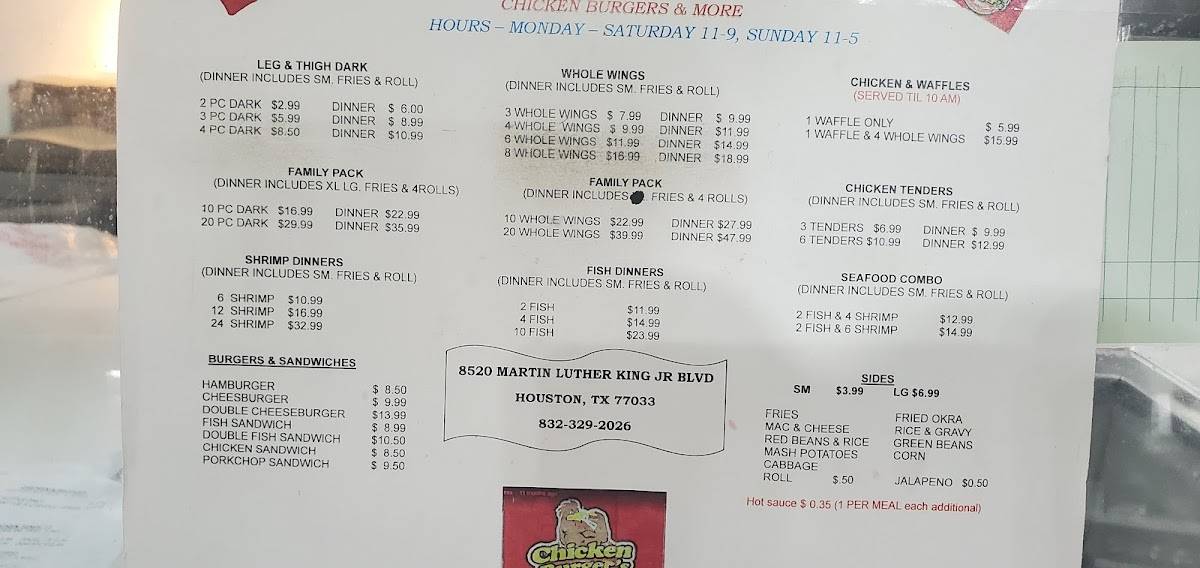 Menu at Chicken, Burgers, & More restaurant, Houston