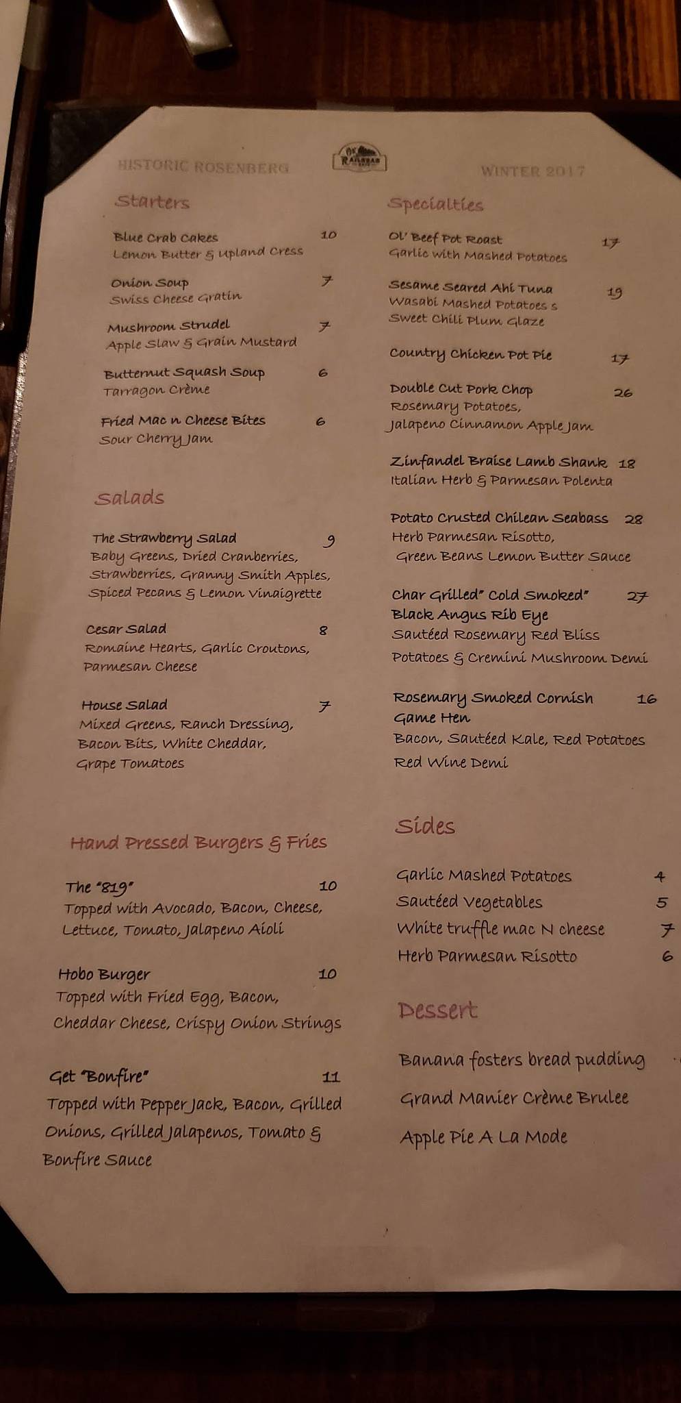 Menu at Ol' RailRoad Cafe, Rosenberg