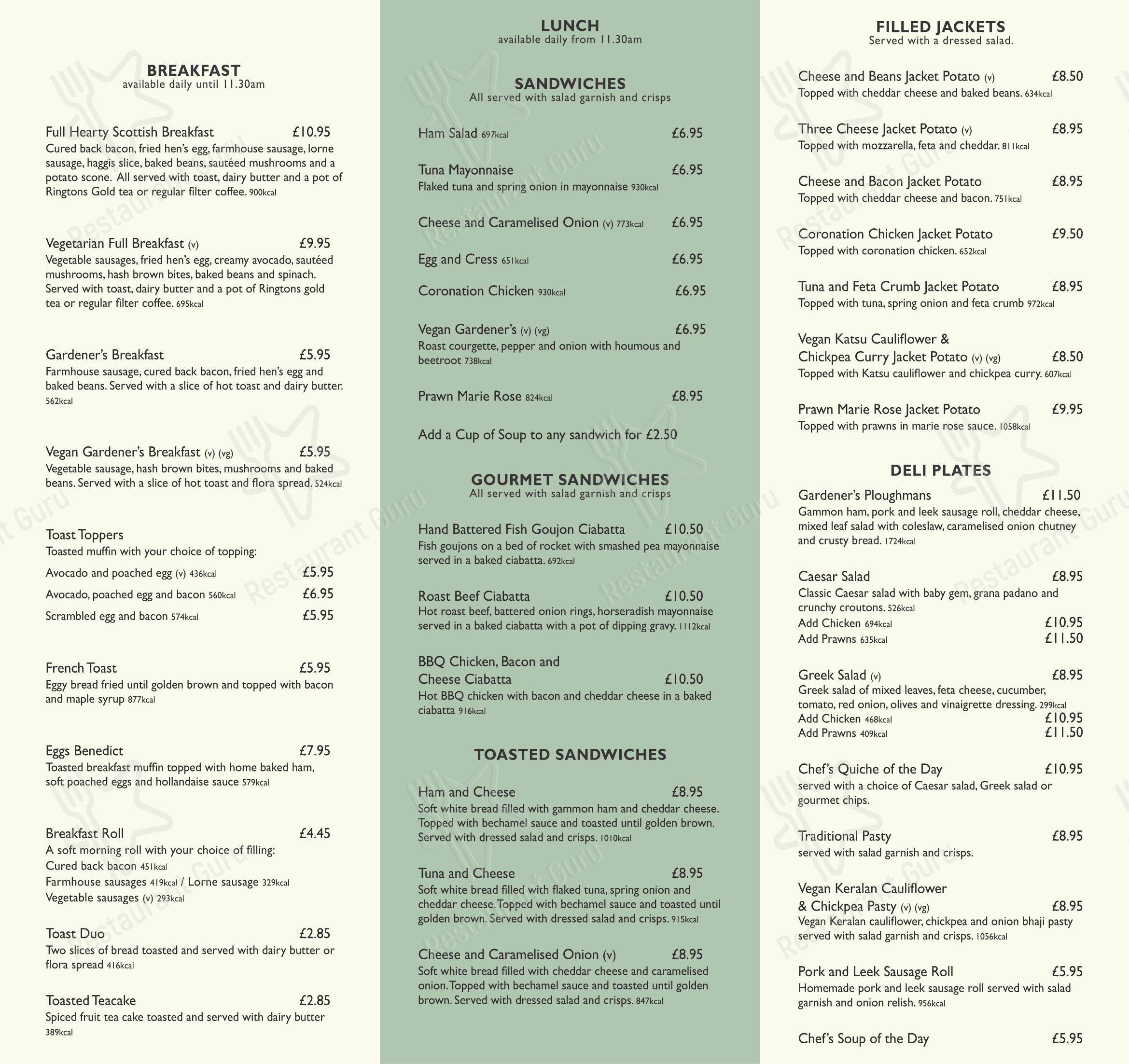 Menu at Howdens Garden Centre cafe, Inverness