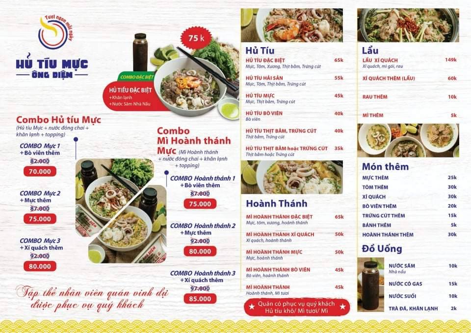 Menu at Hu Tiu Muc restaurant, Ho Chi Minh City, 9C Xuân Thủy