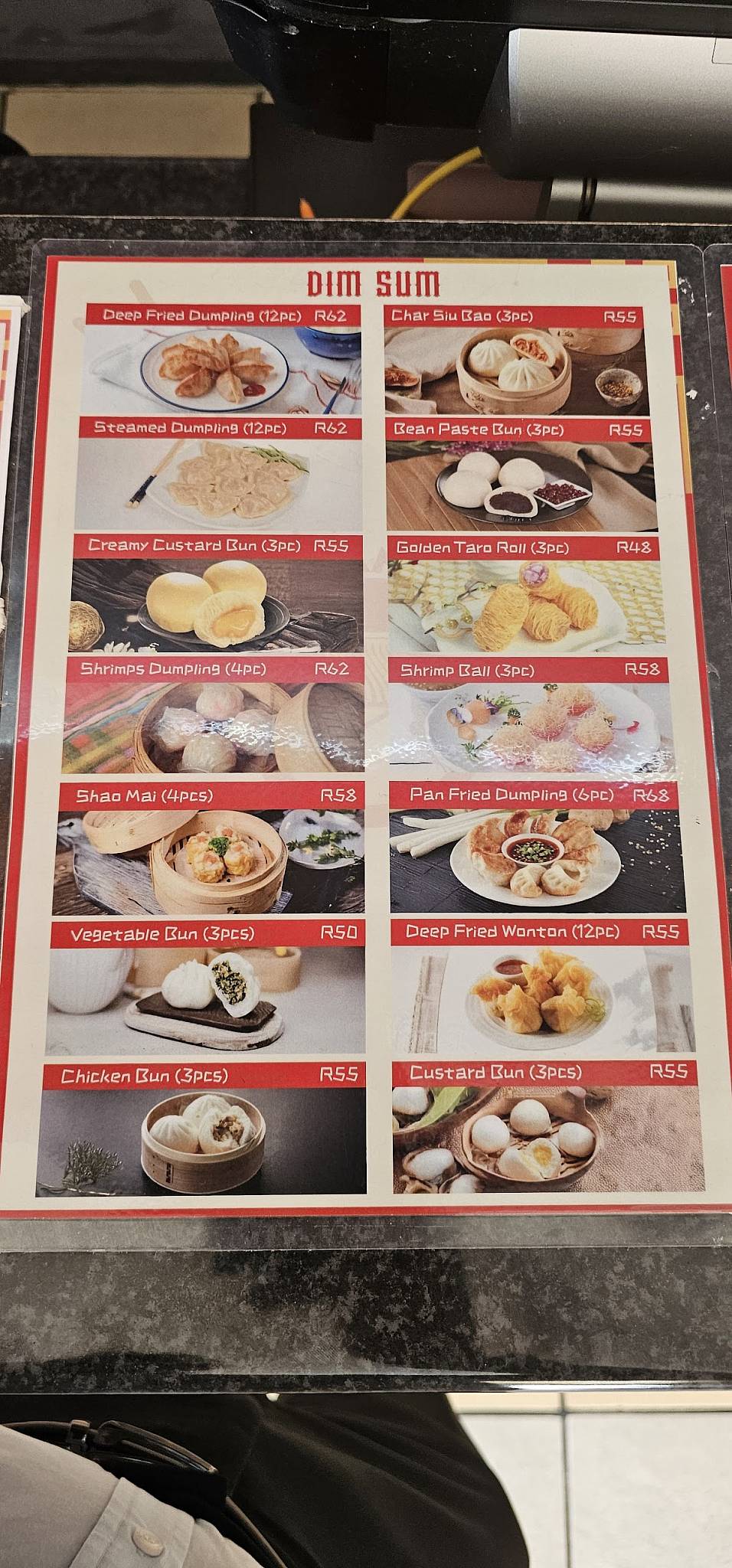 Menu at Huamin restaurant, Centurion