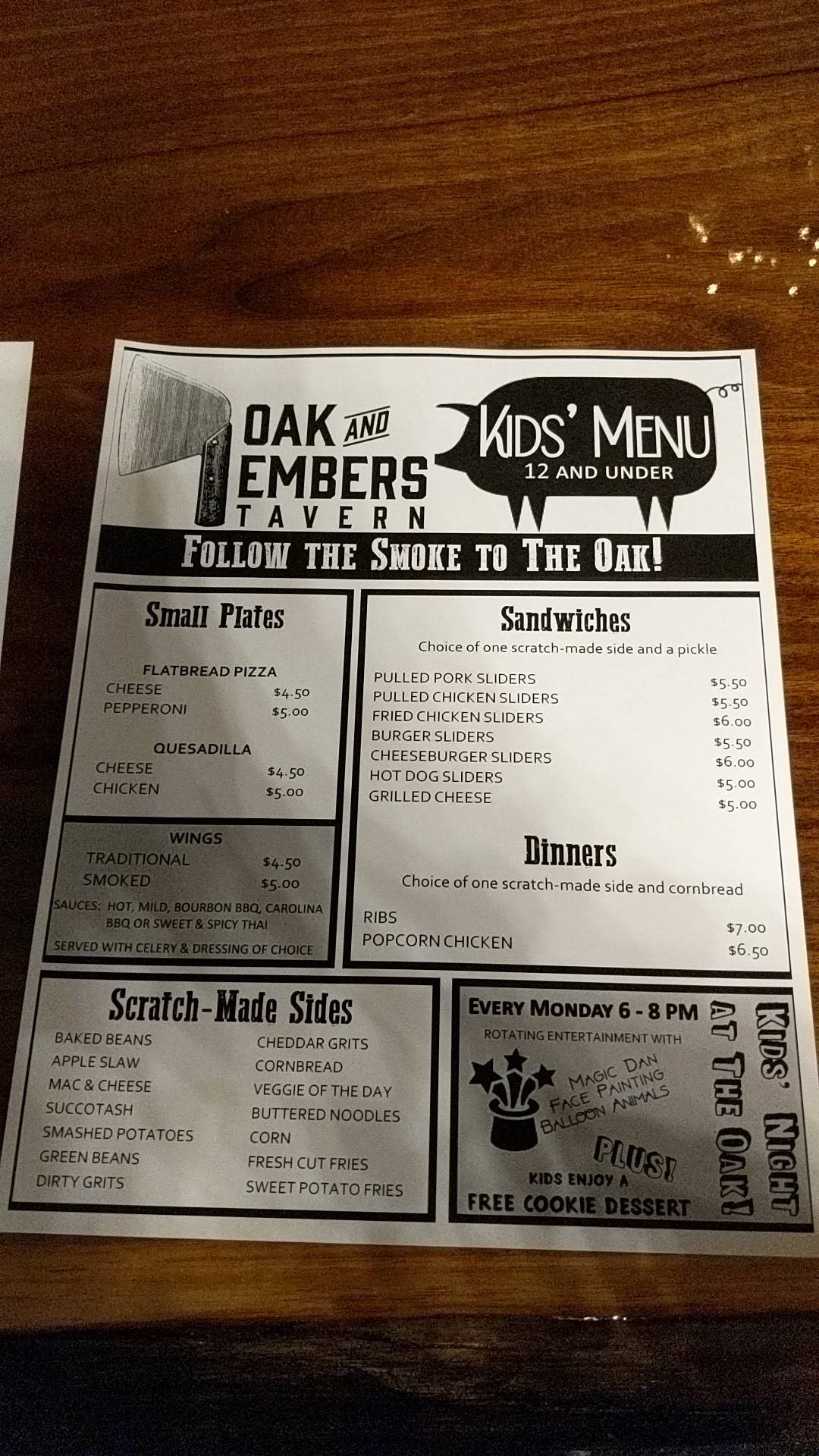 Menu at Oak and Embers Tavern Hudson pub & bar, Hudson