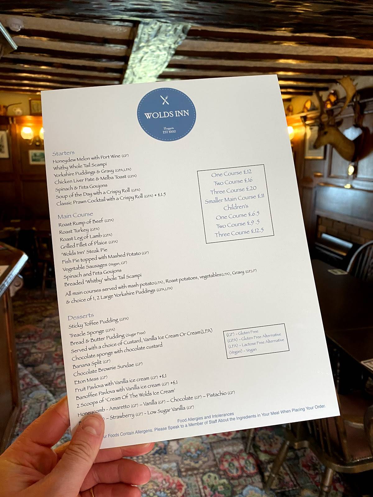 Menu at Wolds Inn pub & bar, Huggate, Driffield Rd