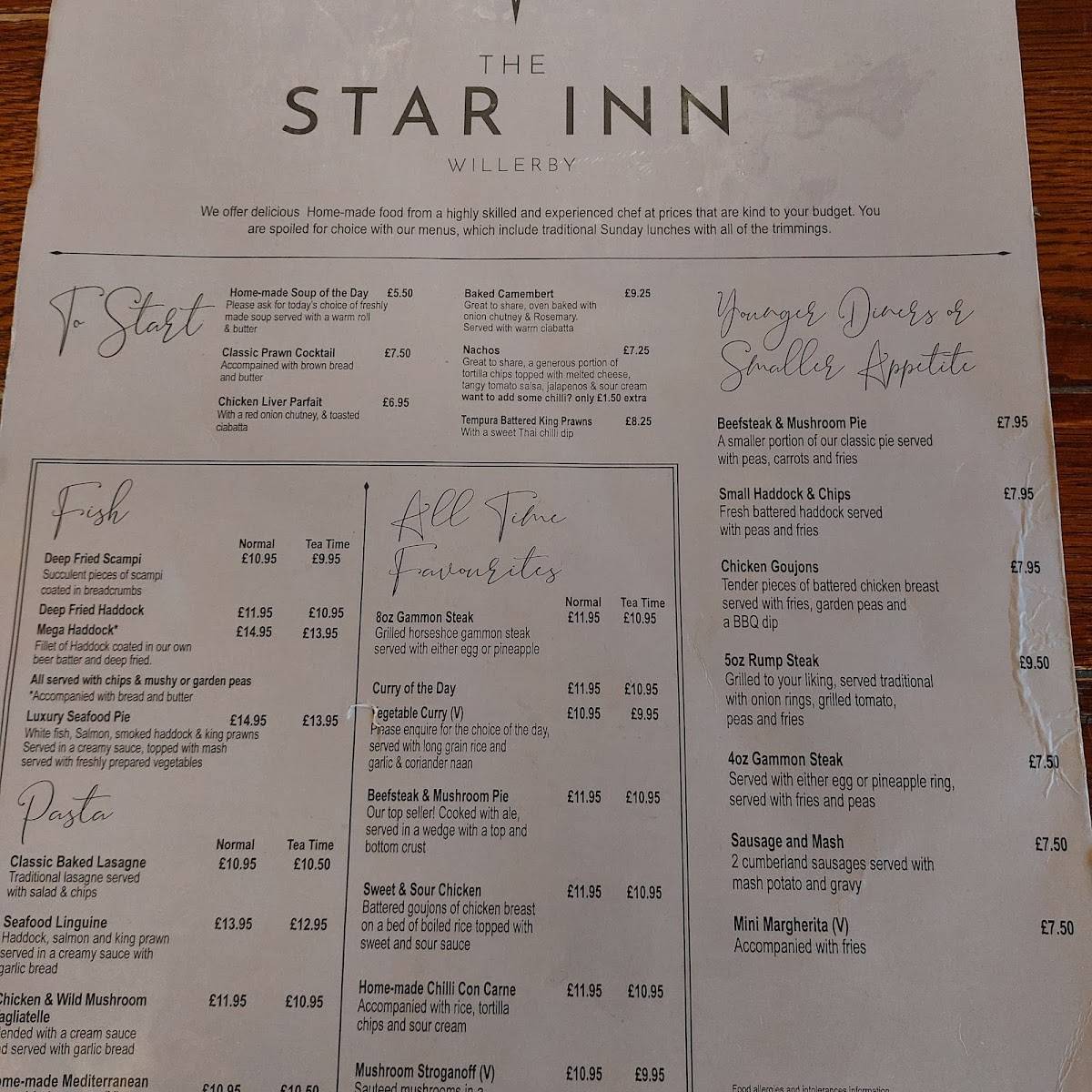 Menu at The Star Inn pub & bar, Willerby