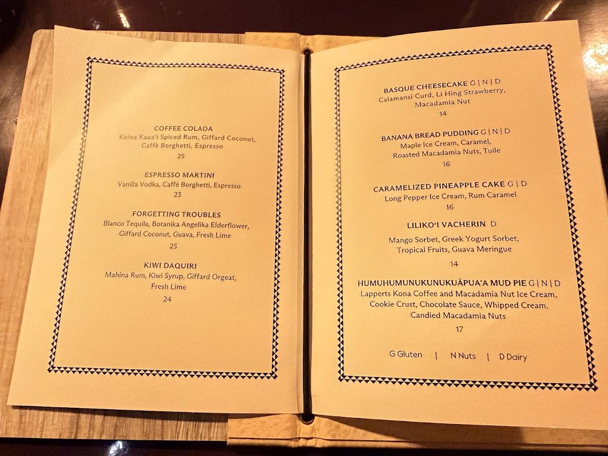 Menu at Humuhumunukunukuāpuaʻa restaurant, Wailea-Makena, Wailea Alanui Dr