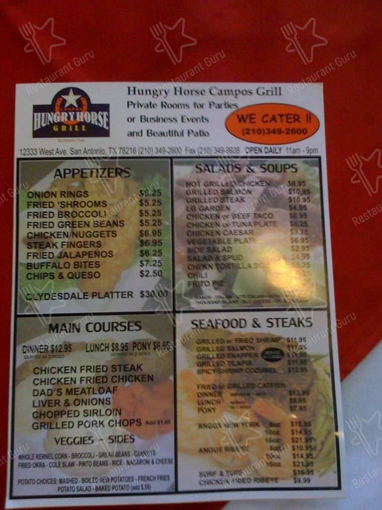 Menu at Hungry Horse restaurant, San Antonio