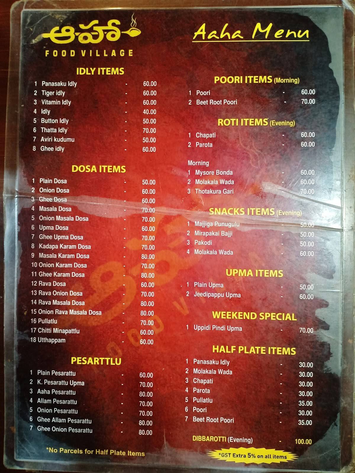 Menu at Aaha Food Village, Hyderabad, 1-284