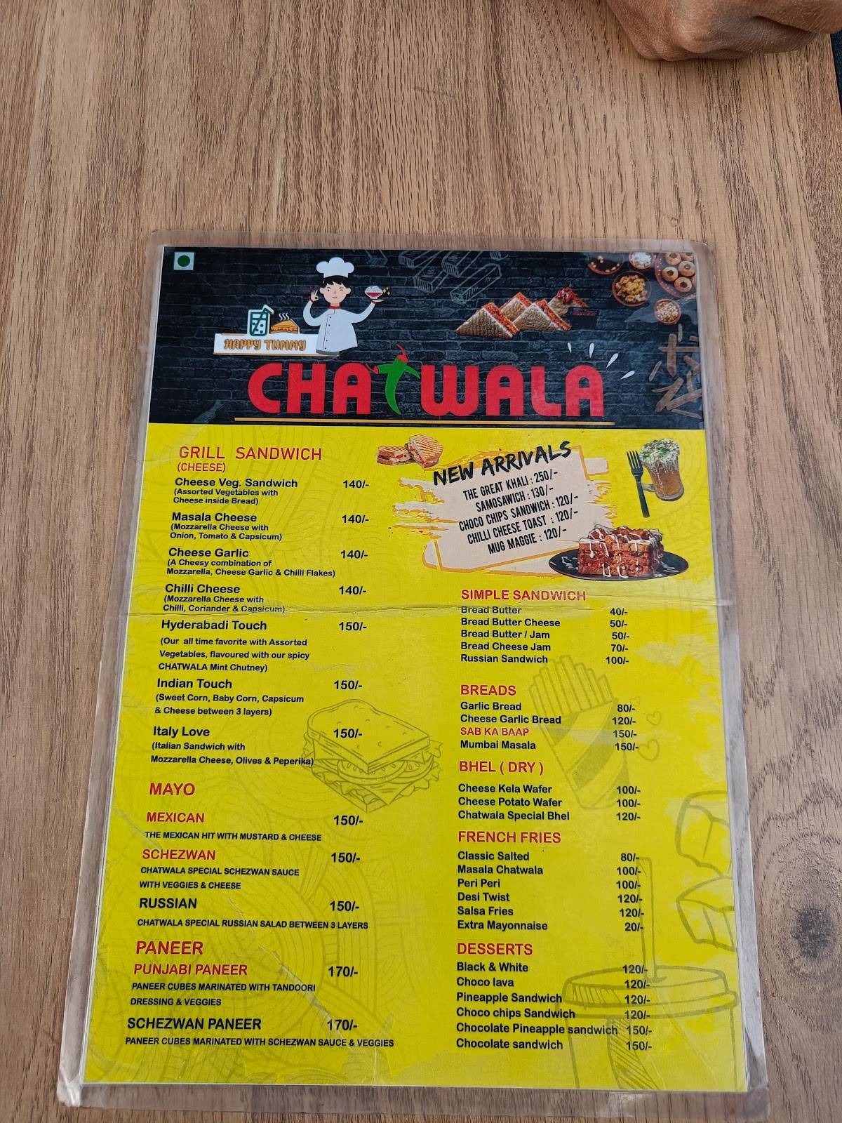 Menu at Chatwala, Hyderabad