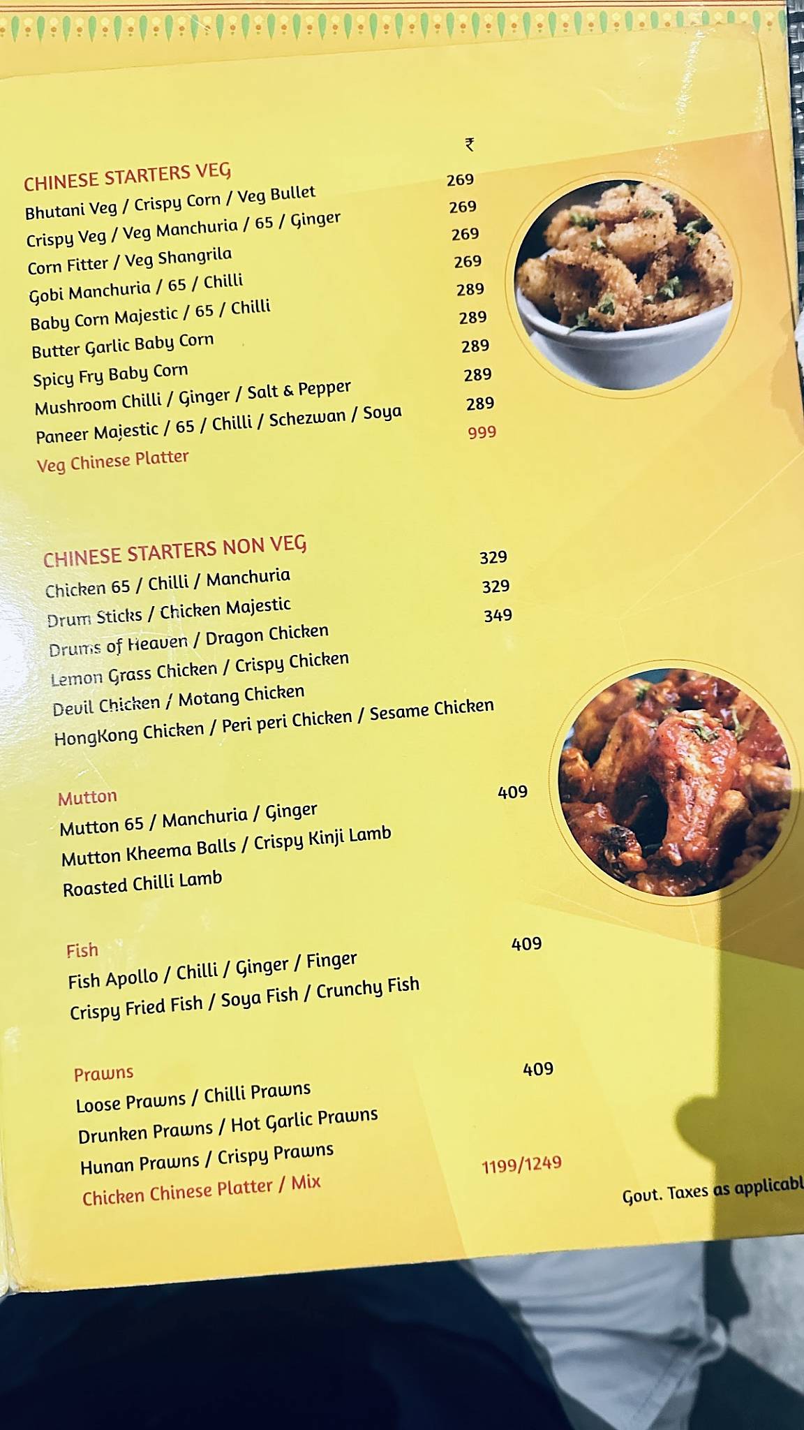 Menu at HOTEL TULIPS GRAND, Hyderabad, Turka yamjal