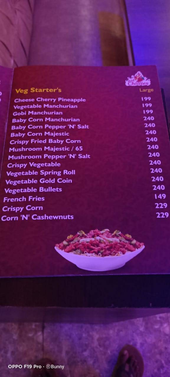 Menu at Indian Red Chillies, Hyderabad, MIG-45
