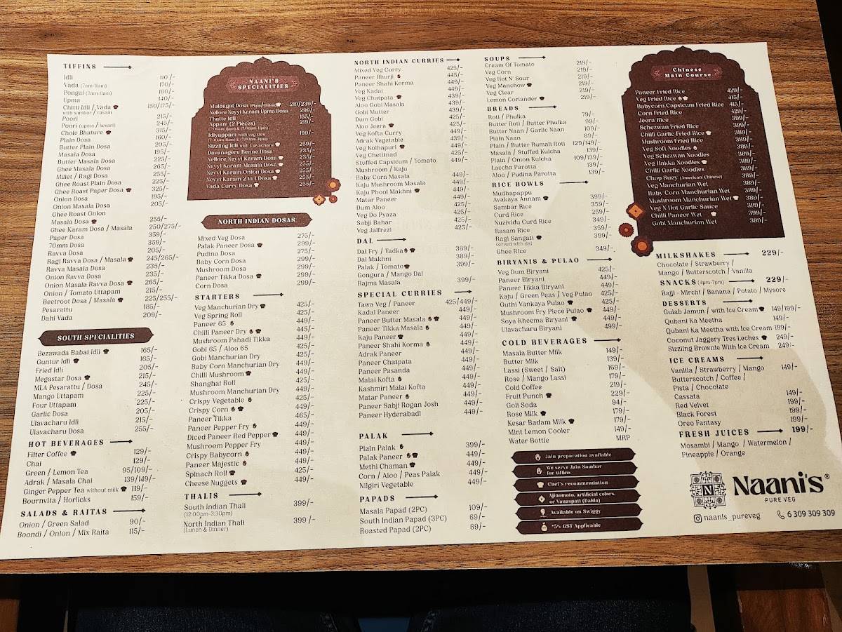Menu at Naani’s Pure Veg, Hyderabad