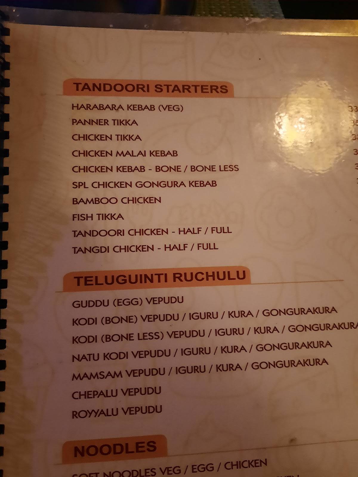 Menu at Hyderabad chefs, Anantapur, Prasannaya Palli Railway Station Rd