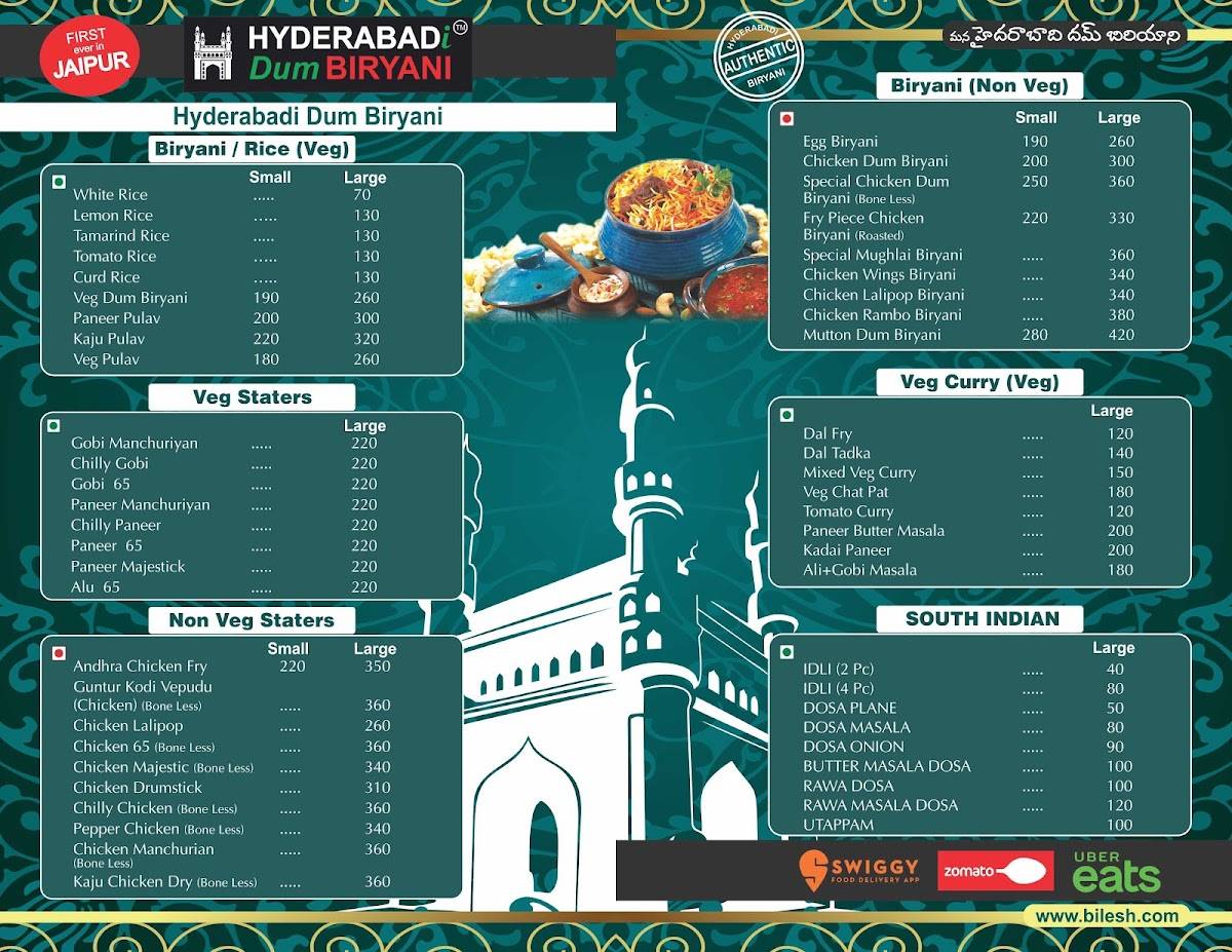 Menu at Hyderabadi Dum Biryani / Andhra Bhawan / HDB BIRYANI, Jaipur ...