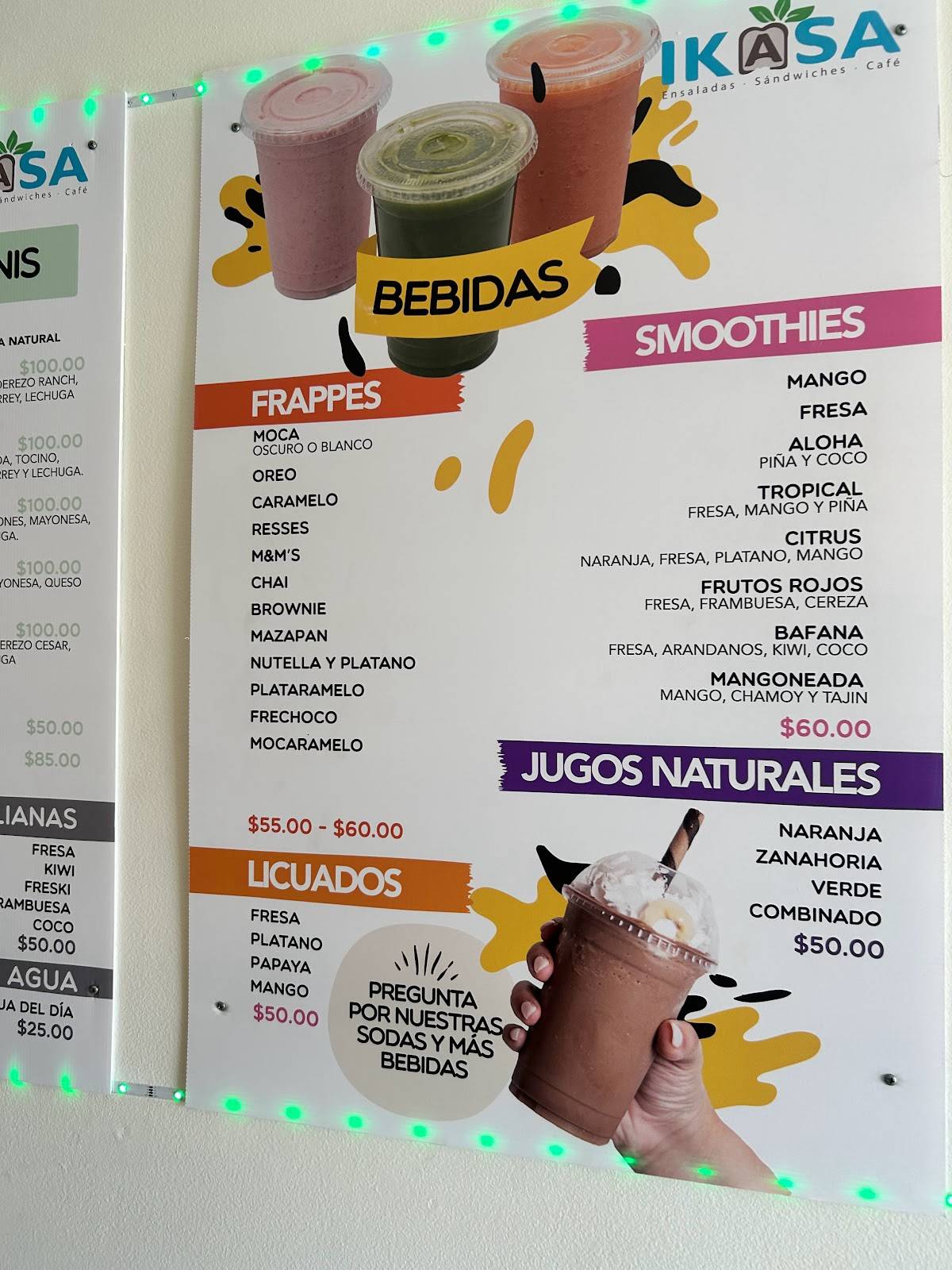 Menu at IKASA Café, Tijuana, Av. José López Portillo Pte. 1460