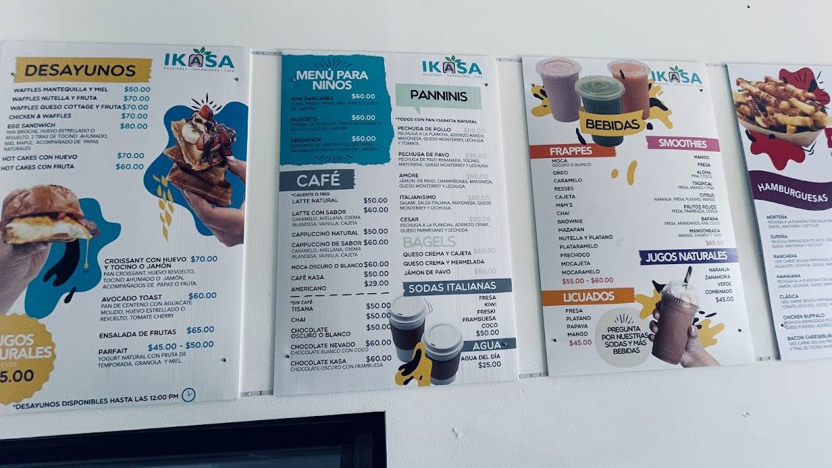 Menu at IKASA Café, Tijuana, Av. José López Portillo Pte. 1460
