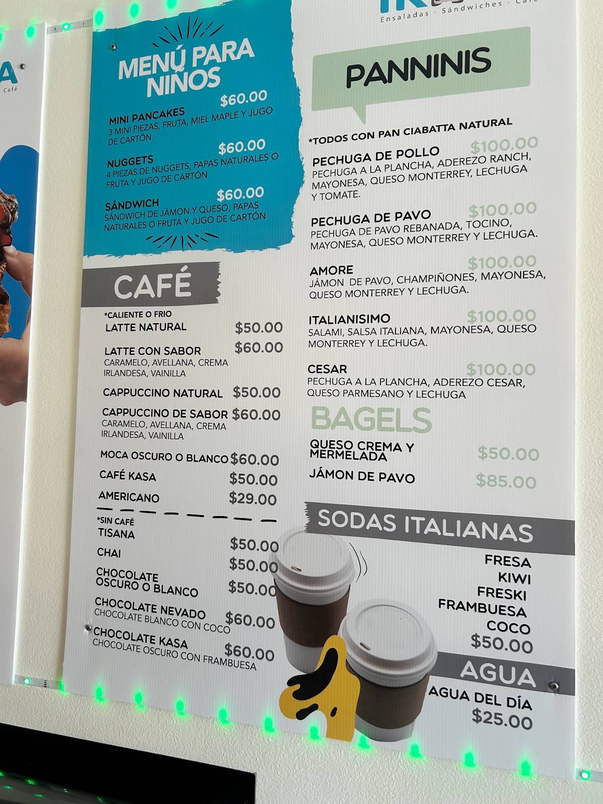 Menu at IKASA Café, Tijuana, Av. José López Portillo Pte. 1460