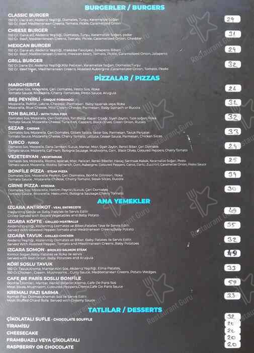 Menu at Insomnia Gastropub, Istanbul, Köyiçi Cd 8A