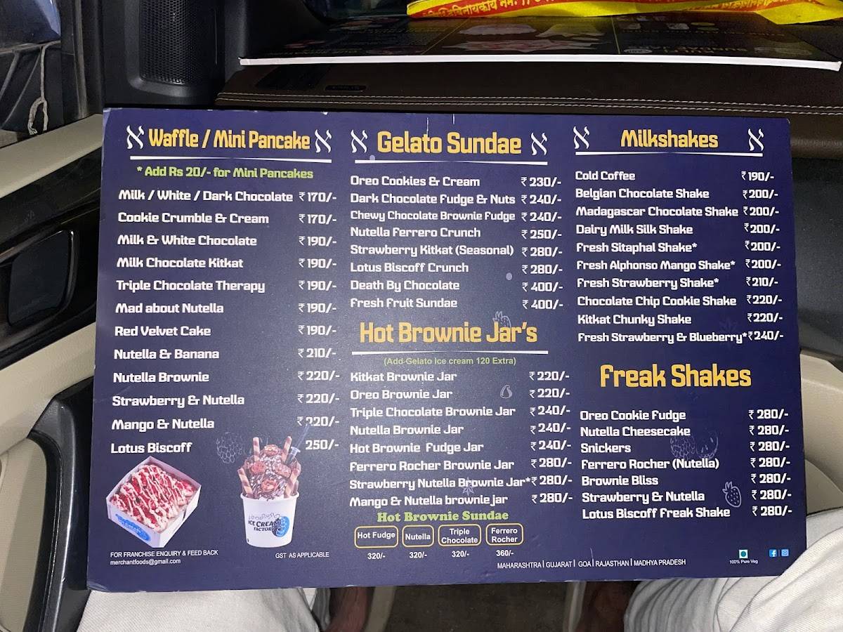 Menu at Ice cream Factory and Shahi Durbar, Mumbai