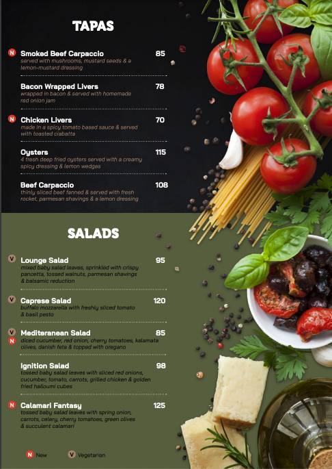Menu at V8 Lounge & Skybar, Hartbeespoort