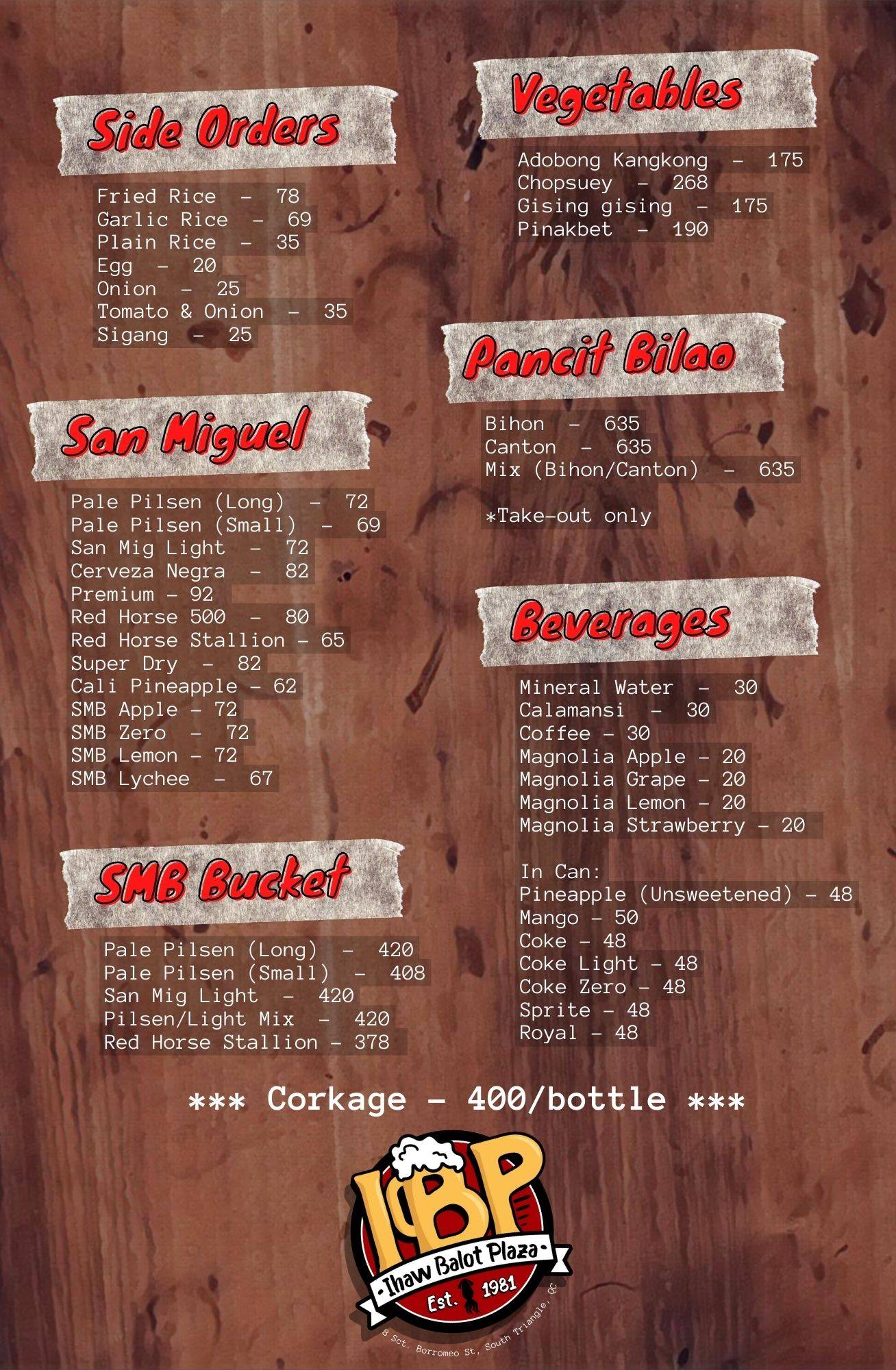 Menu at Ihaw Balot Plaza restaurant, Quezon City