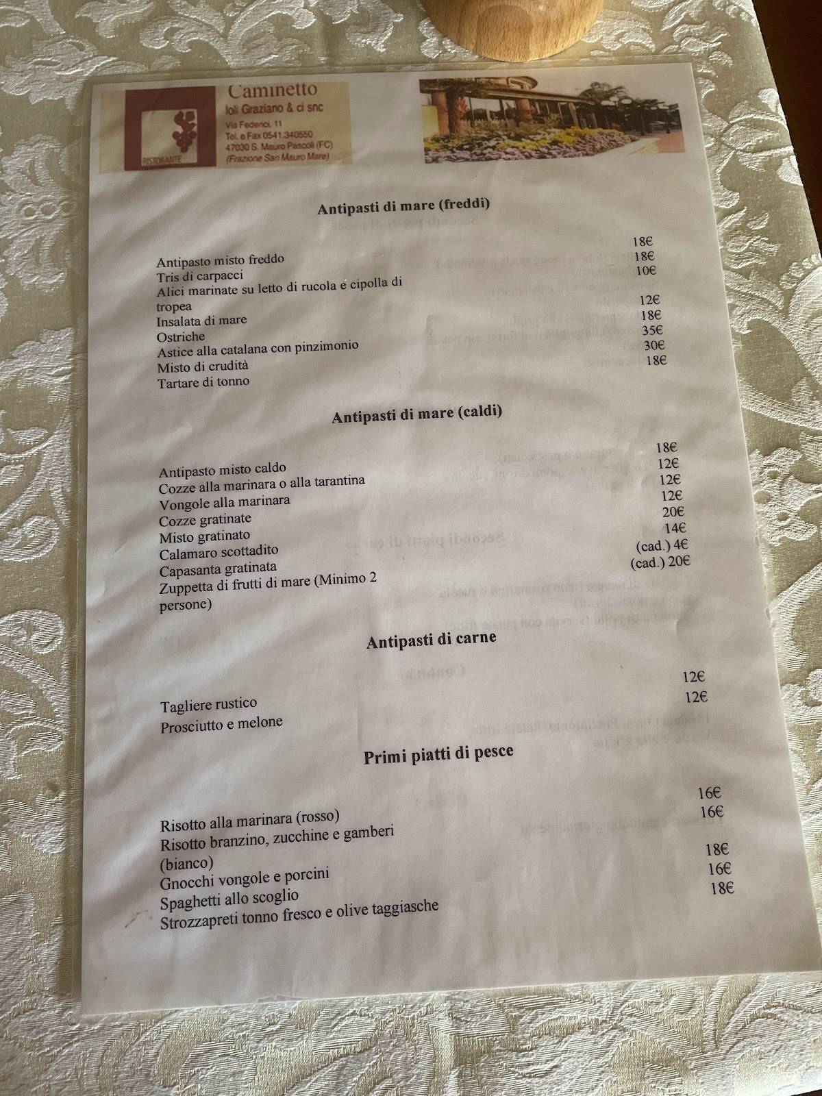 Menu at Il Caminetto restaurant, San Mauro A Mare