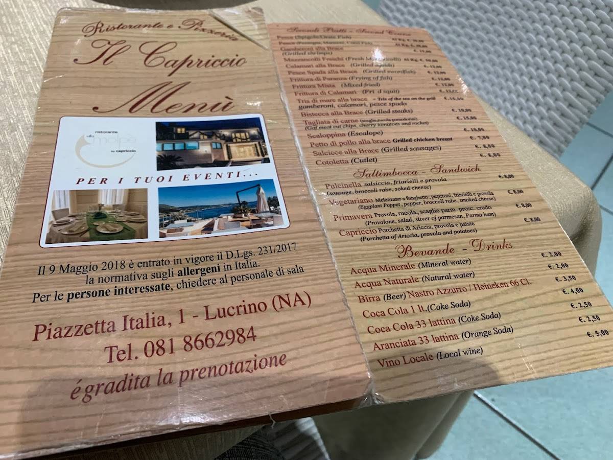 Menu da Il Capriccio pizzeria, Pozzuoli