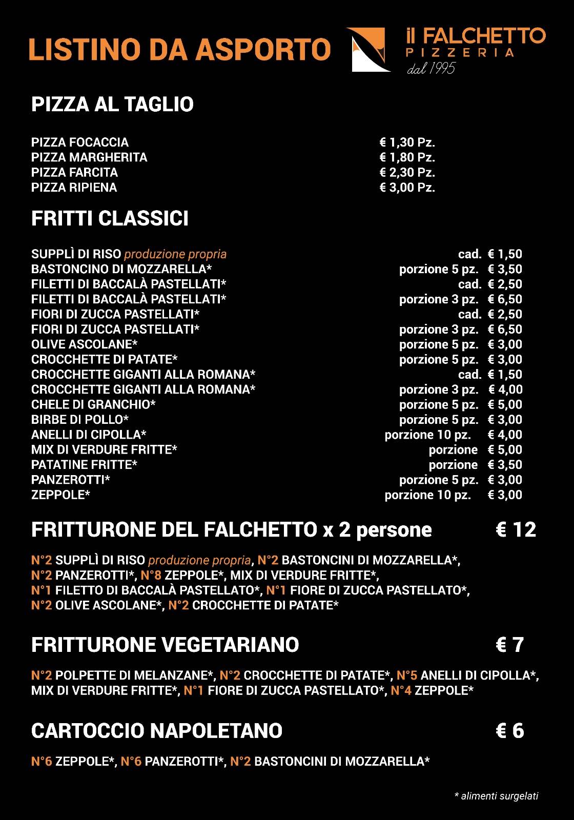 Menu da Il Falchetto pizzeria, Tarquinia