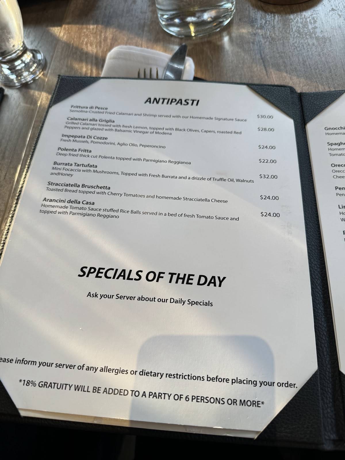 Menu at Il Gatto e la Volpe Woodbridge restaurant, Vaughan