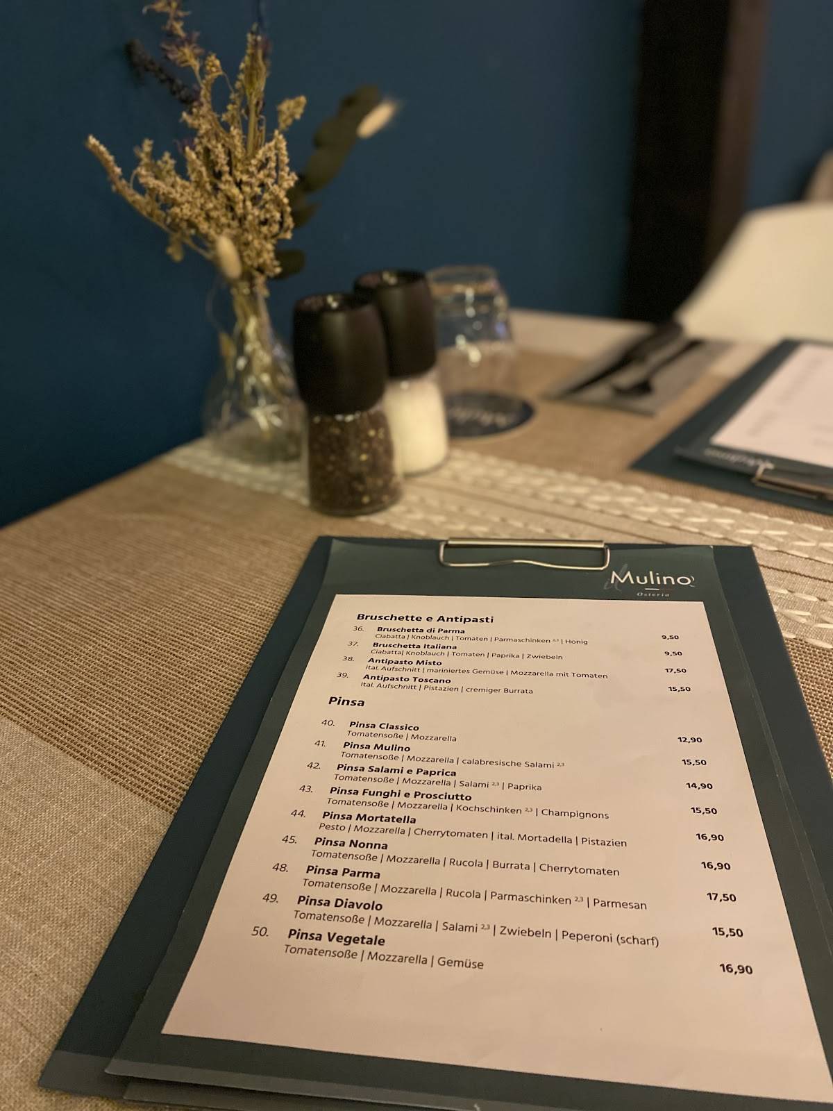 Speisekarte von Il Mulino restaurant, Deinste