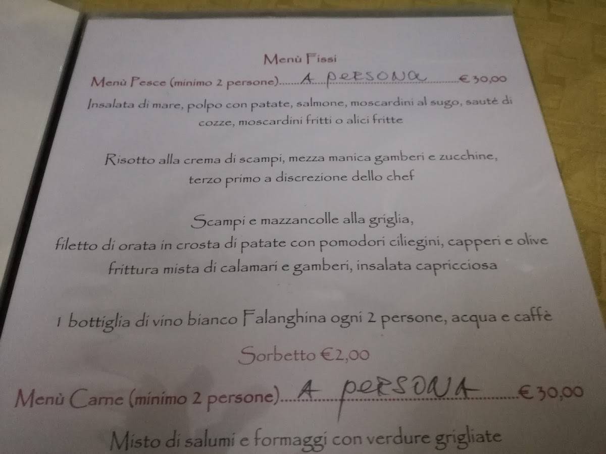 Menu da Il Pescatore ristorante, Roma, Via Nomentana