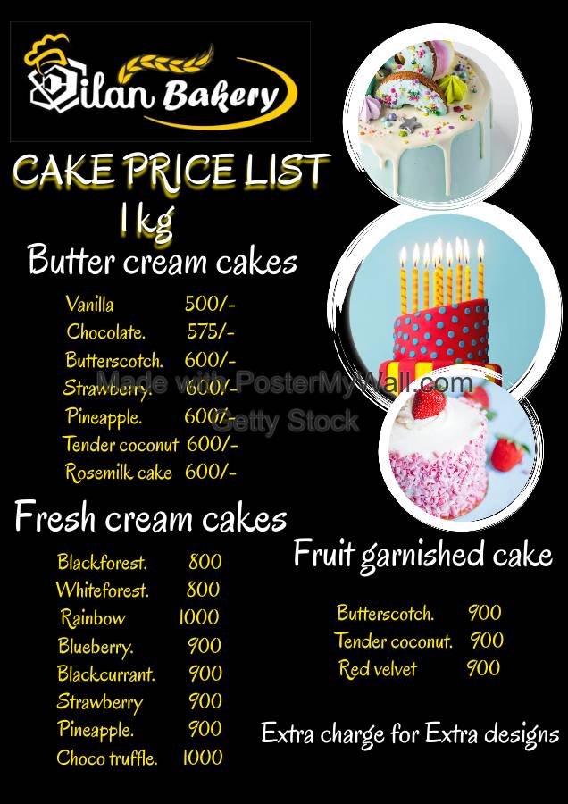 Menu at Ilan bakery, Kottaram