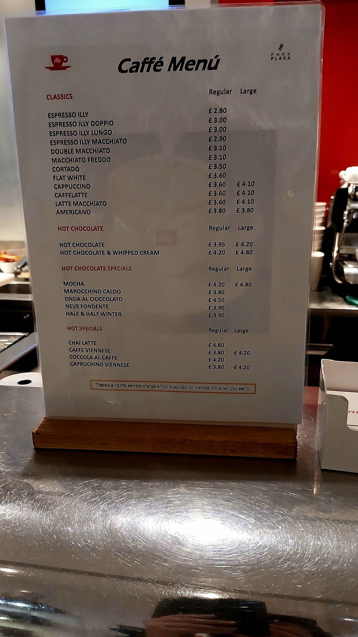 Menu at Illy Caffè, London cafe, London, 200 Westminster Bridge Rd