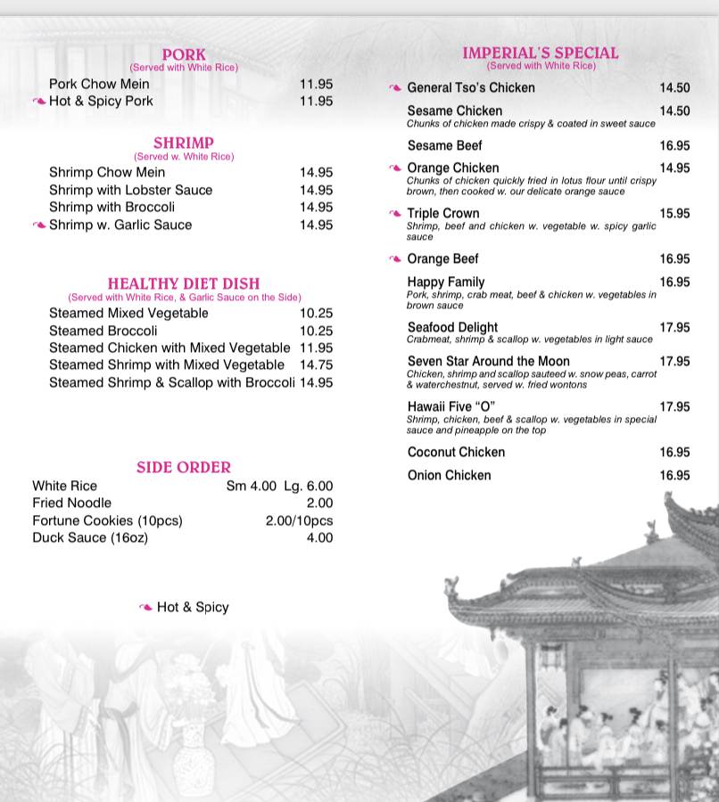 Menu at Imperial Buffet restaurant, Claremont
