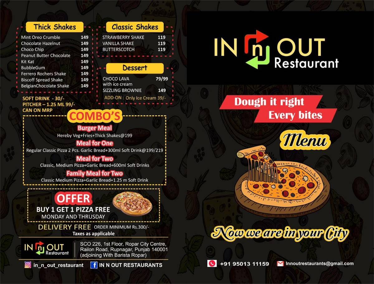 Menu at In N Out Restaurant, Rupnagar
