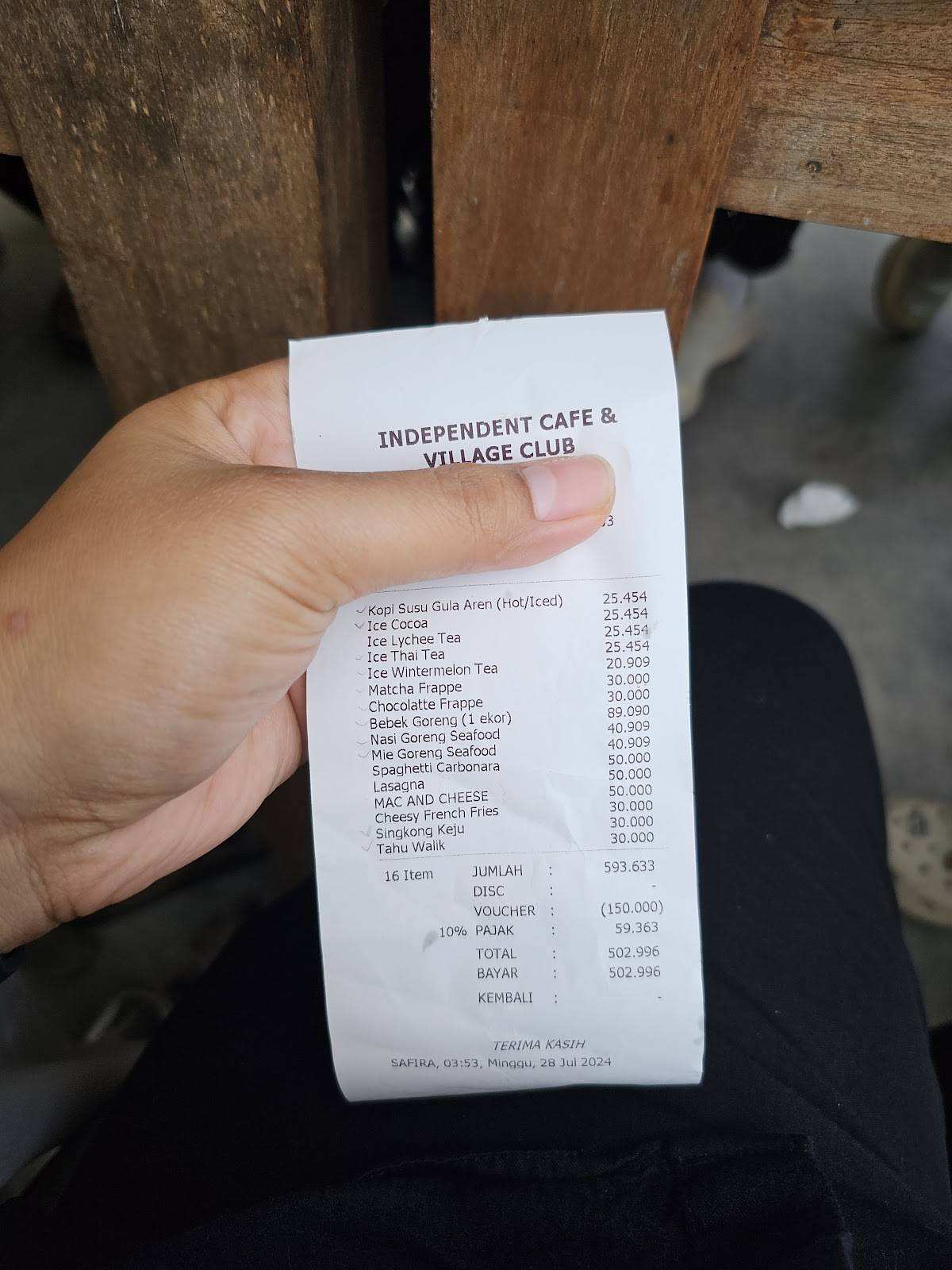 Menu at Independent Cafe Resto, Indonesia