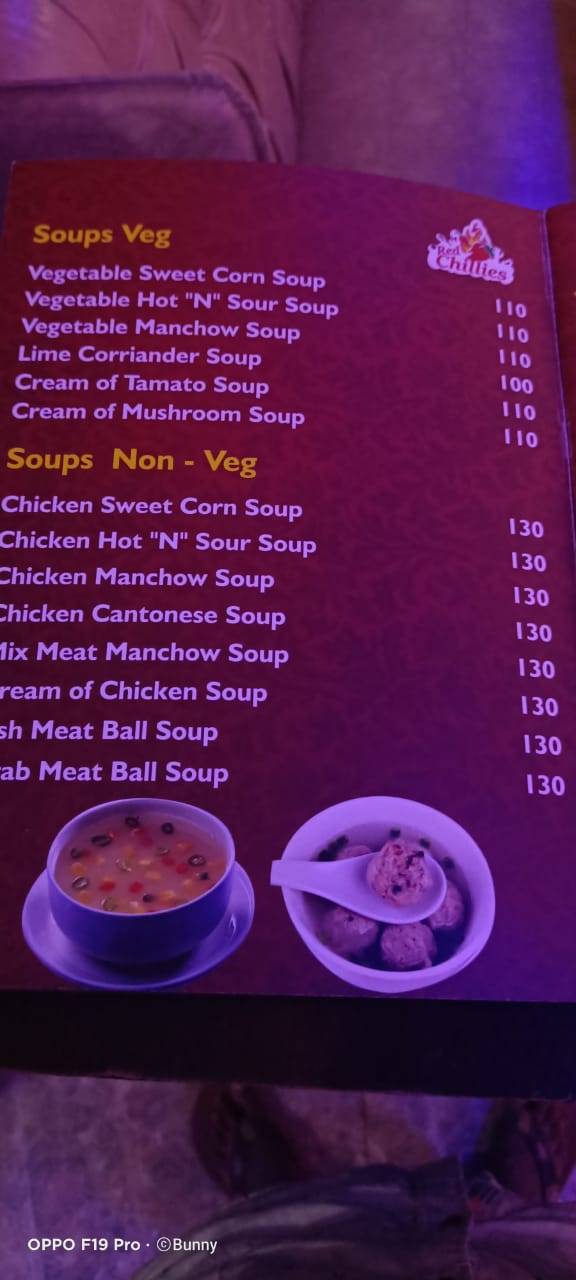 Menu at Indian Red Chillies, Hyderabad, MIG-45