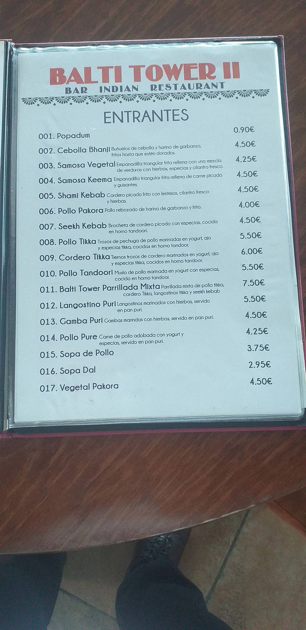 Menu at (Mojácar) Balti Tower II Indian Restaurant, Mojácar