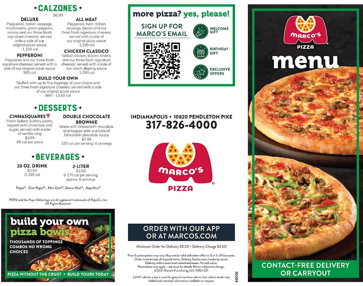 Menu at Marco's Pizza pizzeria, Indianapolis, Pendleton Pike