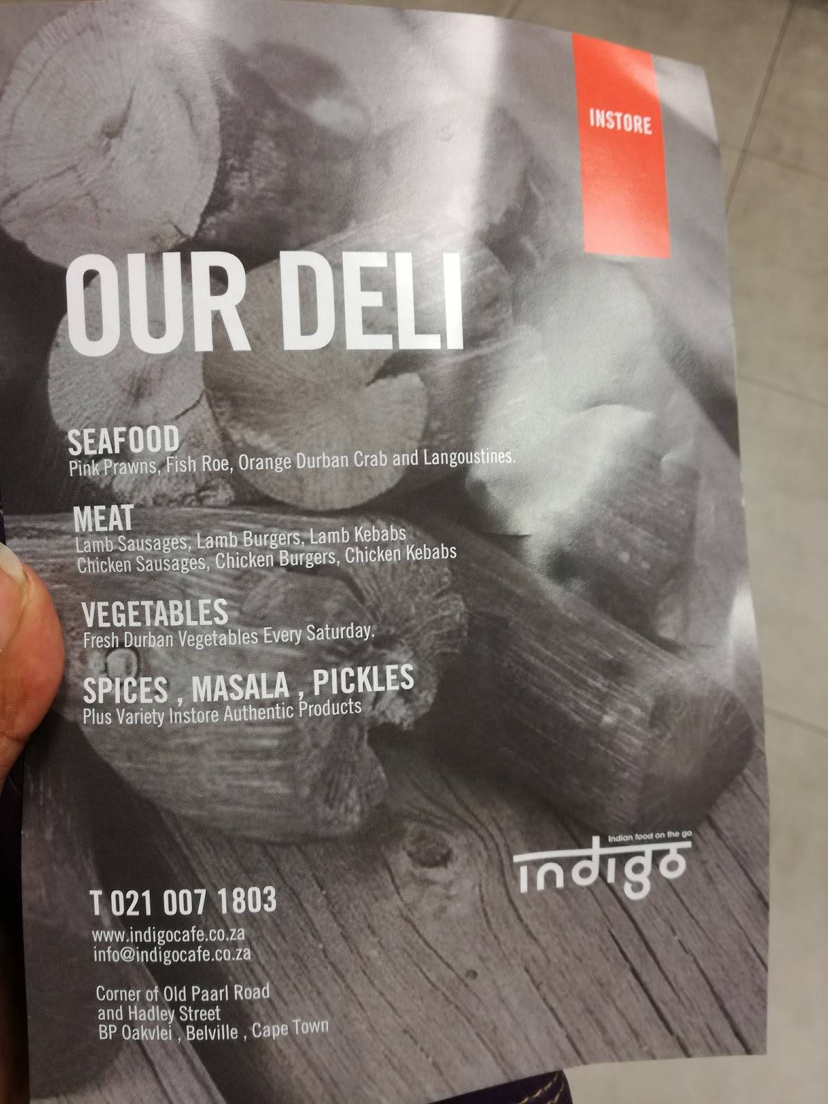 Menu at Indigo Bellville restaurant, Cape Town